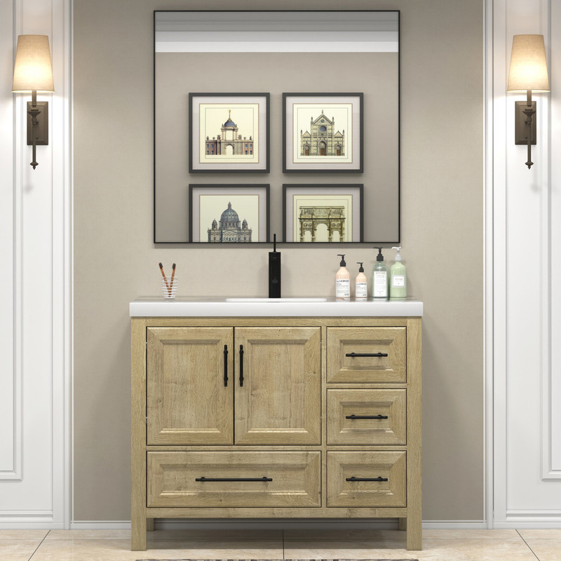 VIV 42" Solid Wood Freestanding Bathroom Vanity (Right Side Drawers ...