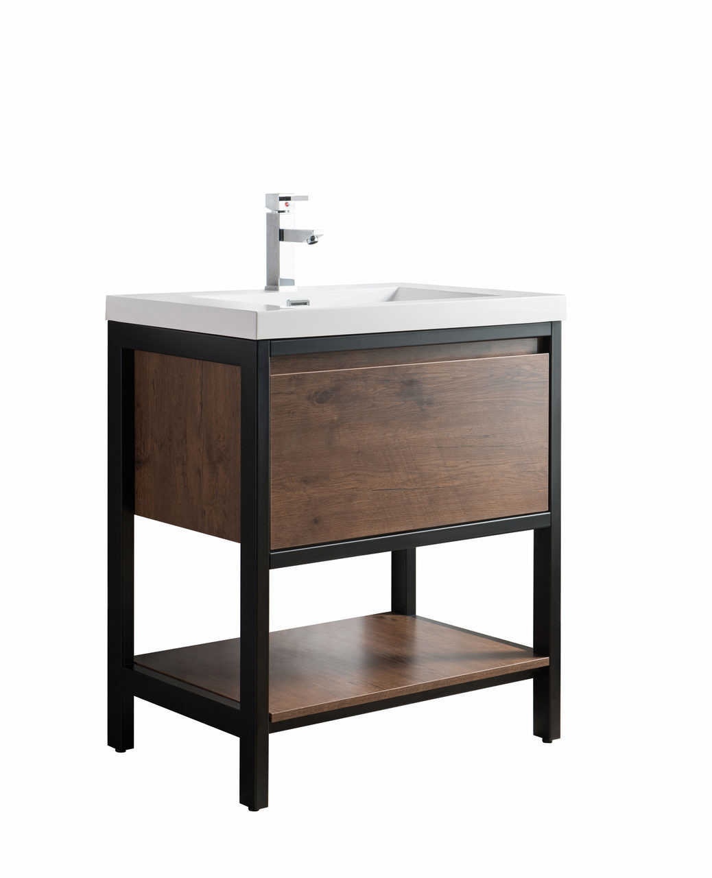 LAKE 30" FREESTANDING MODERN ROSEWOOD VANITY WITH MATTE BLACK STAINLESS ...