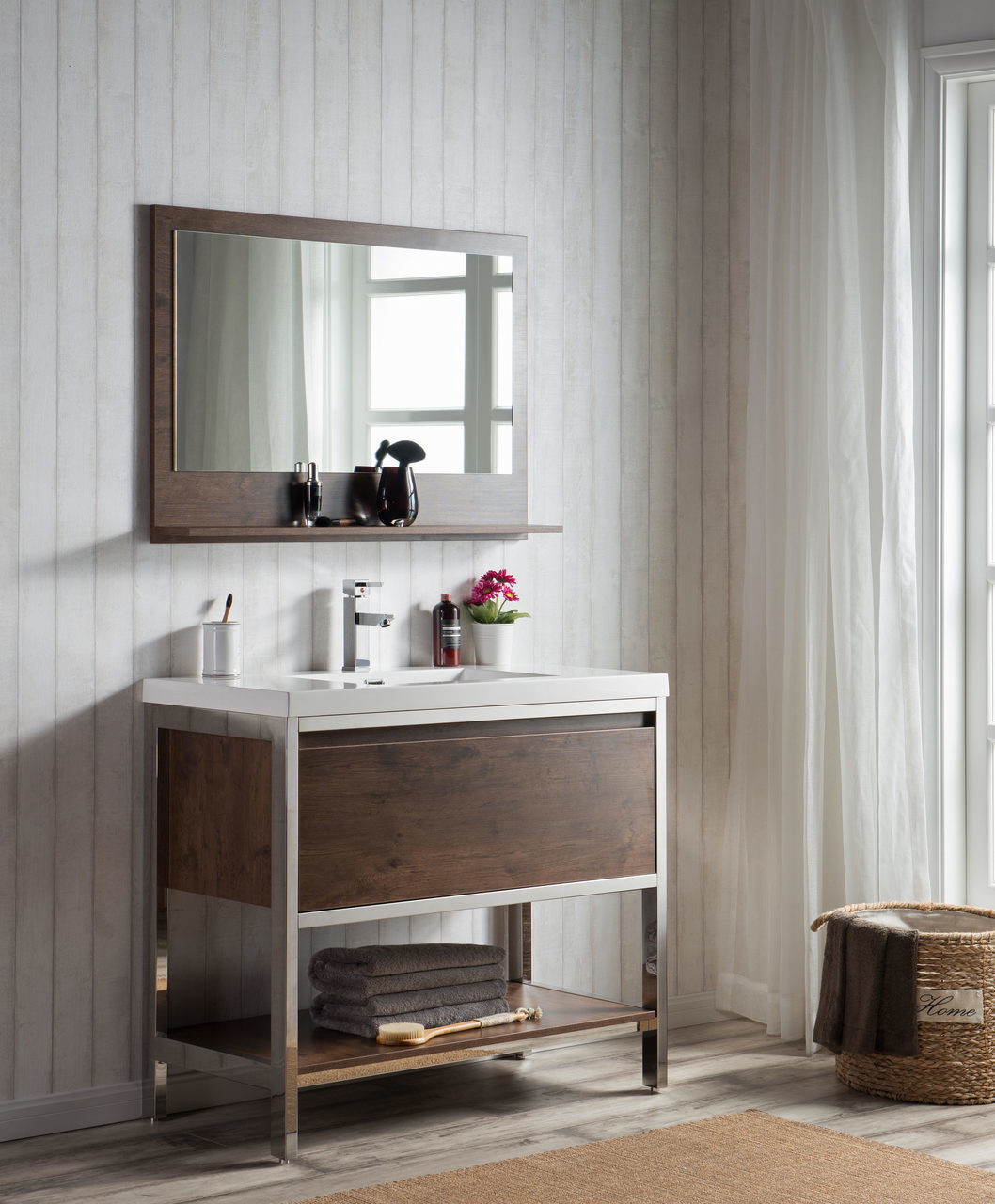 LAKE 42" FREESTANDING MODERN ROSEWOOD VANITY WITH CHROME STAINLESS ...