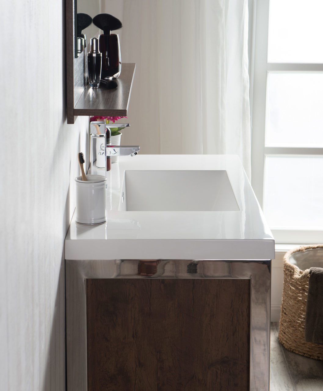 LAKE 42" FREESTANDING MODERN ROSEWOOD VANITY WITH CHROME STAINLESS ...