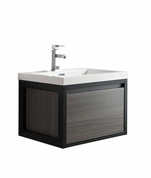 Lake 24" Grey Oak Wall Hung Modern Bathroom Vanity with Matte Black ...