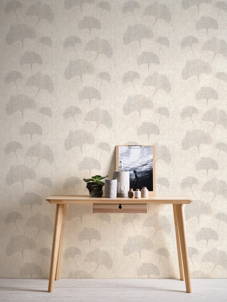 Light Natural Coloured Gingko Leaves Non Woven Wallpaper | AS Creation Miro