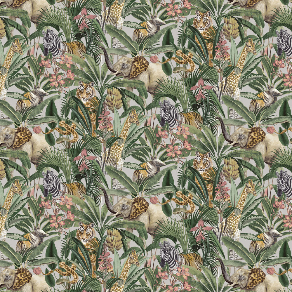 Safari Animals Trees Metalli Gilver Wallpaper Australia