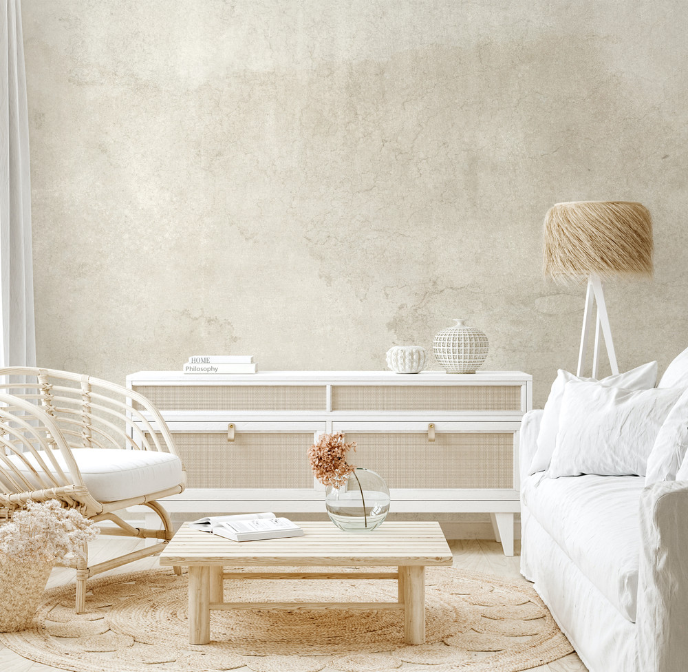 Sand Beige Stucco Plaster Effect Whitewash Cement Wallpaper Mural