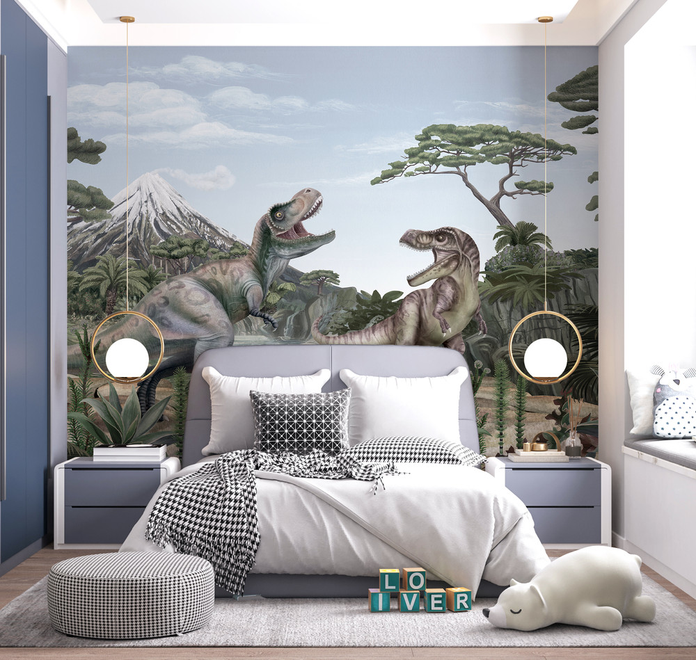 T-Rex Dinosaur Theme Watercolour Wallpaper Mural | Kikki Belle