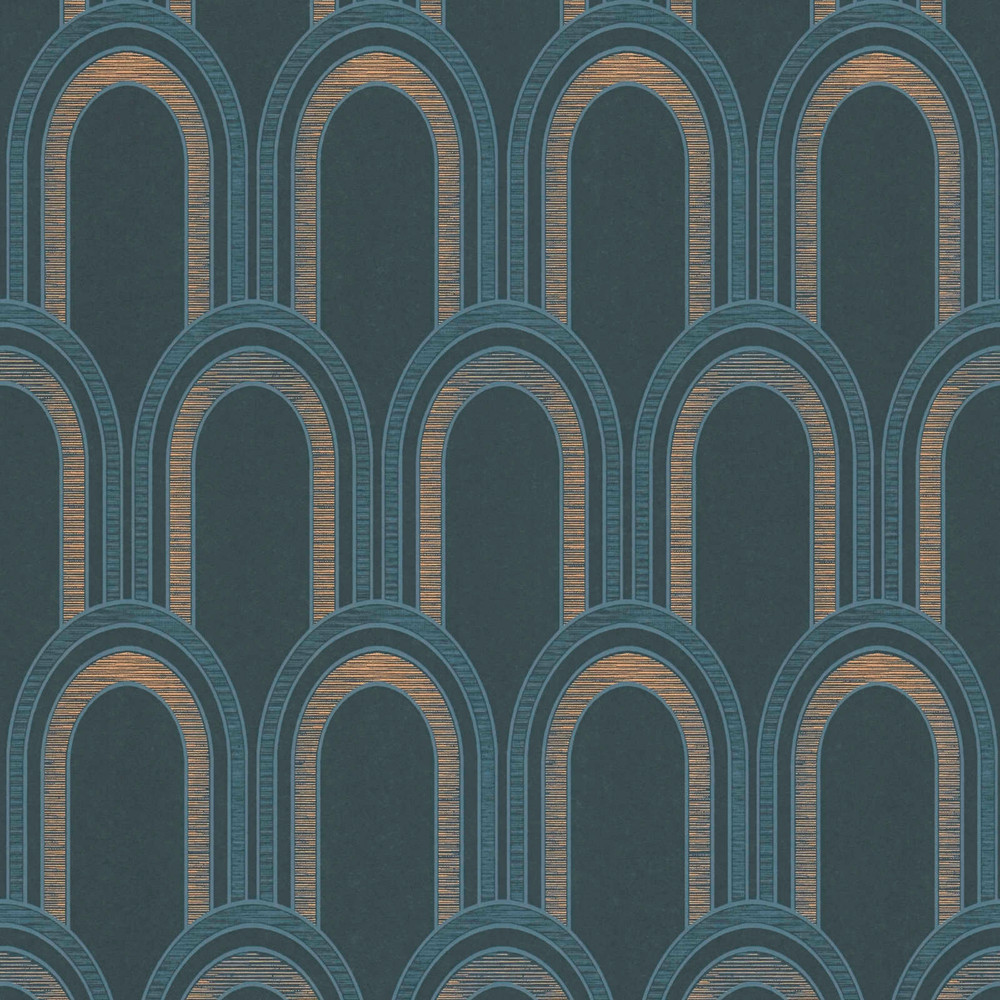 Geometric Metallic Arches Blue Non Woven Wallpaper | Architects Paper