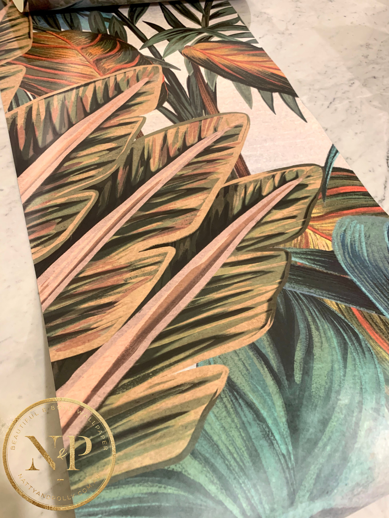 Blue and Green Flamingo Bird Tropical Island Wallpaper Mural