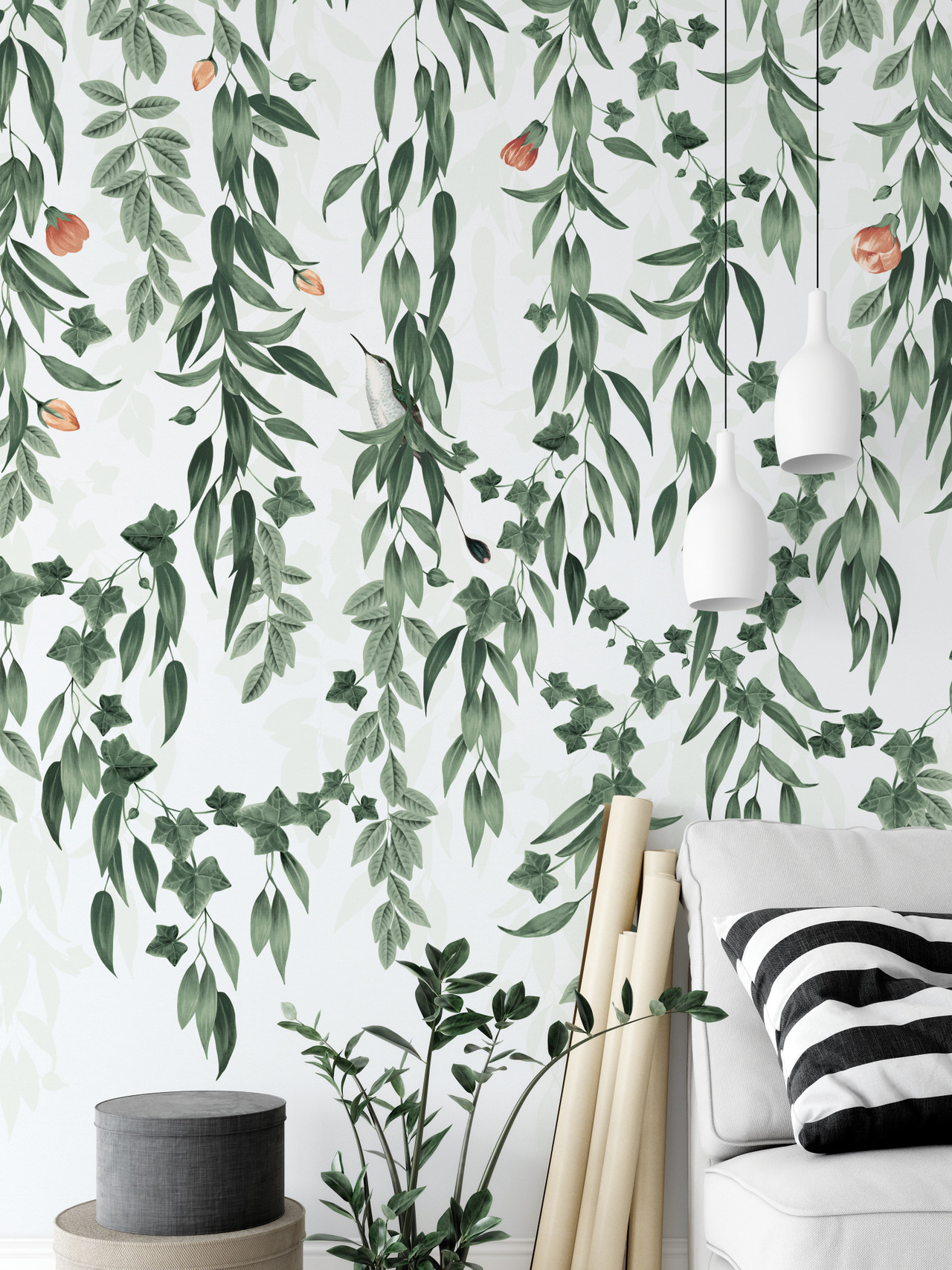 Trailing Leaves Orange Wallpaper Mural | Nancy Newton Studio