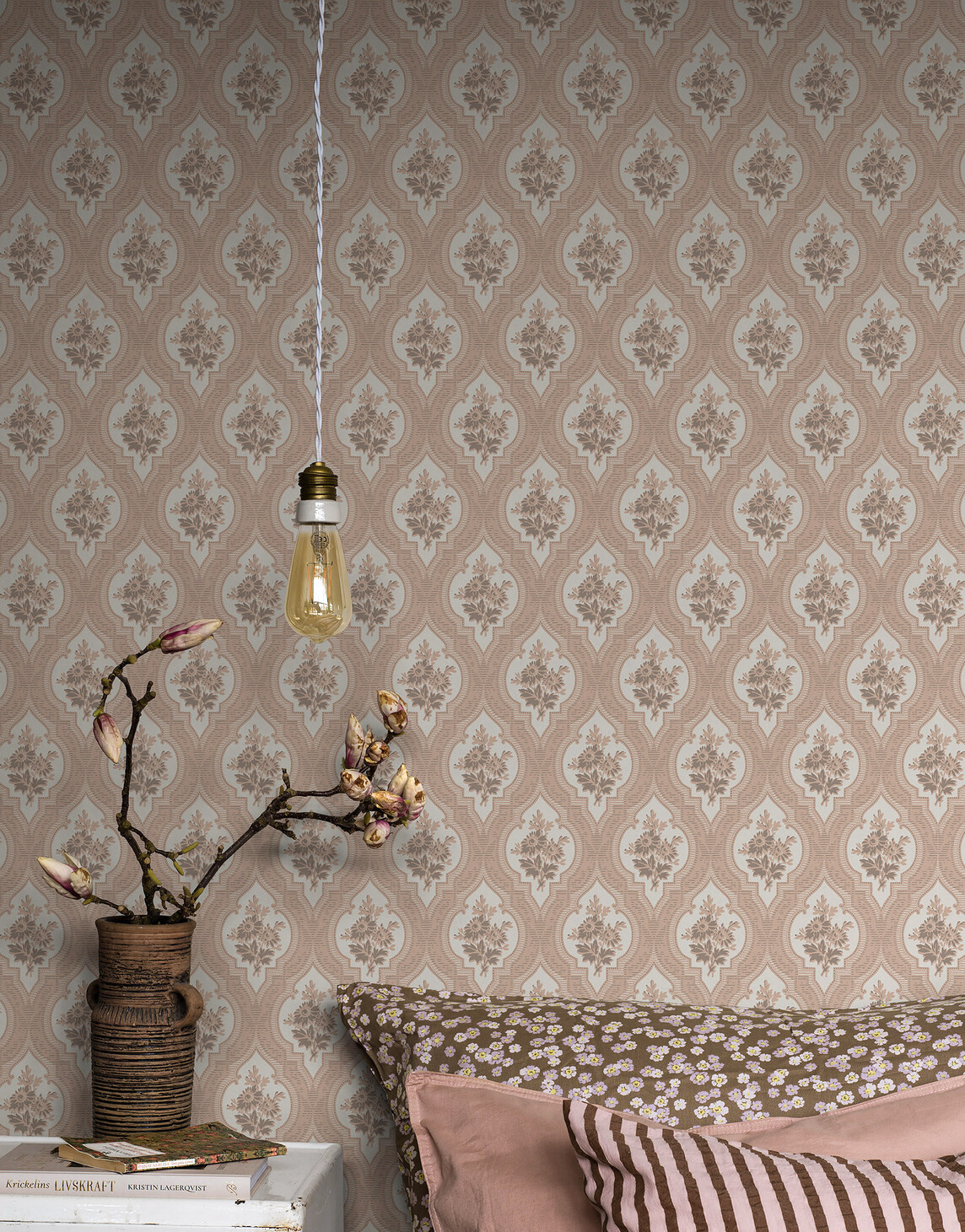 Vintage Soft Small Floral Medallion Effect Neutral Pink Wallpaper ...