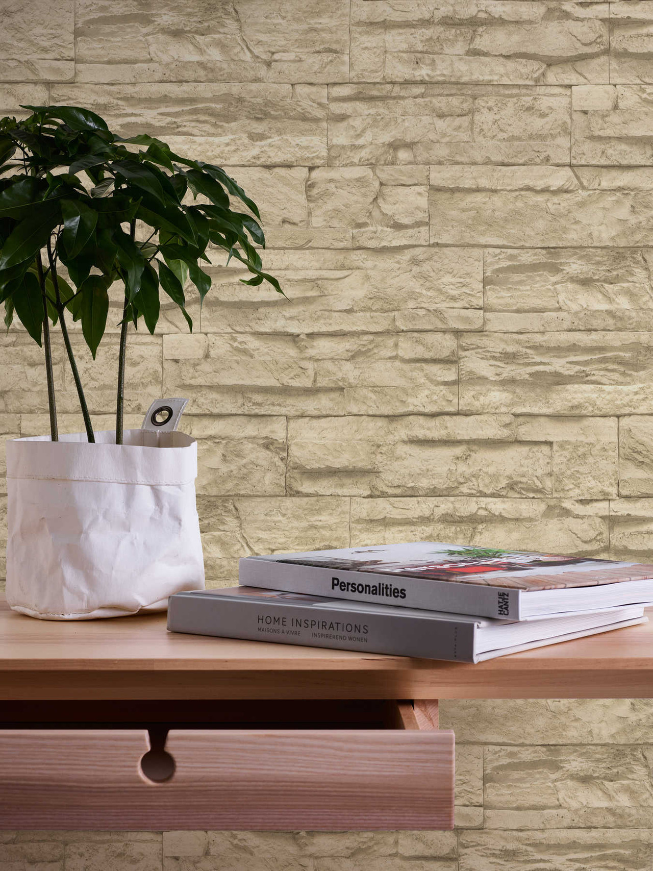 3D Effect Stacker Stone Cream Wallpaper | AS Creation Stacked Stone