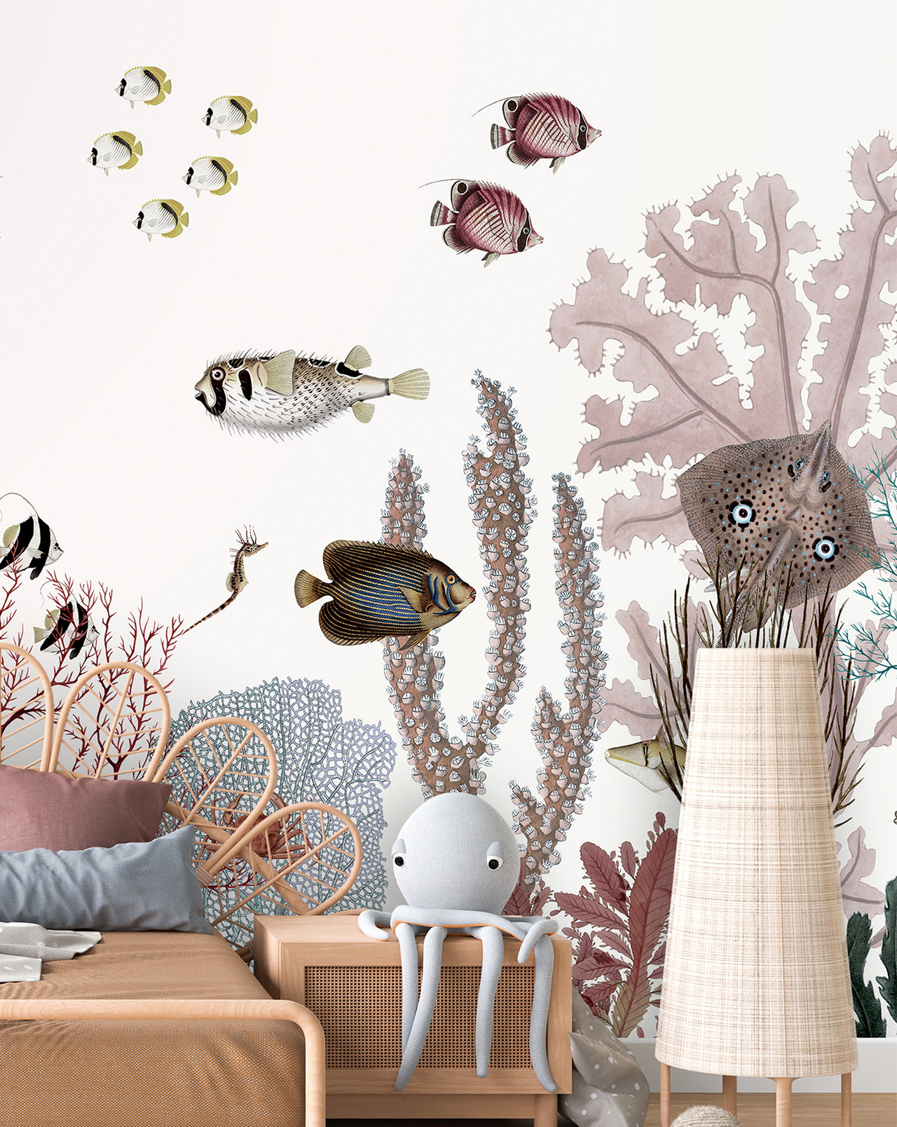 Multicolour White Coral Reef Coastal Fish Wallpaper Mural | Made in ...