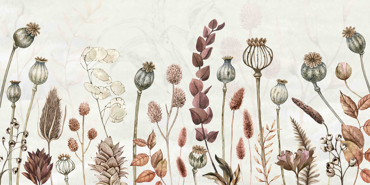 Soft Elegant Autumn Floral Wallpaper Wall Mural Natural White | Made in ...