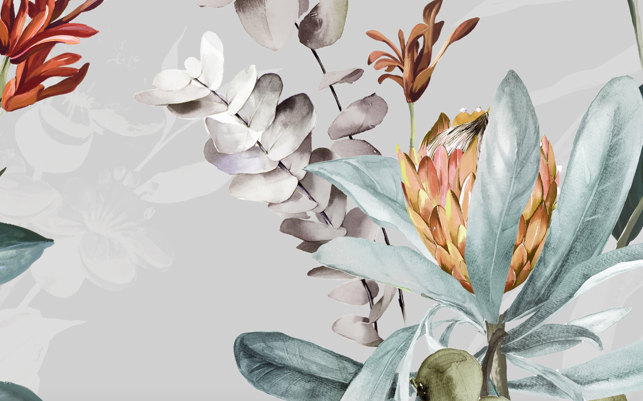 Grey Australian Botanical Plants Wallpaper Mural