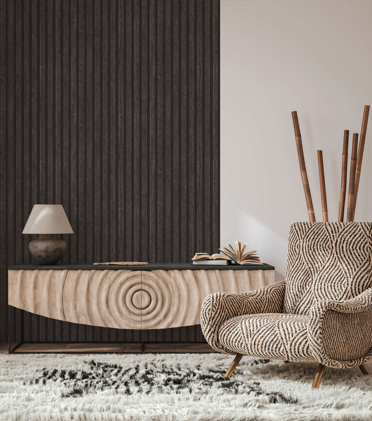 Textured Wood Panelling Effect Charcoal Wallpaper | AS Creation Panel Wall