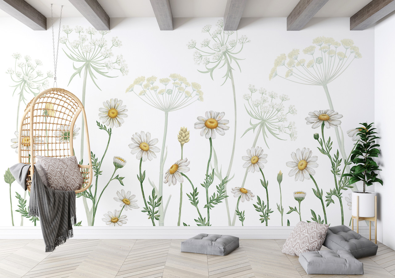 Large Scale Daisies and Steam Wallpaper Wall Mural | Kikki Belle Wallpaper