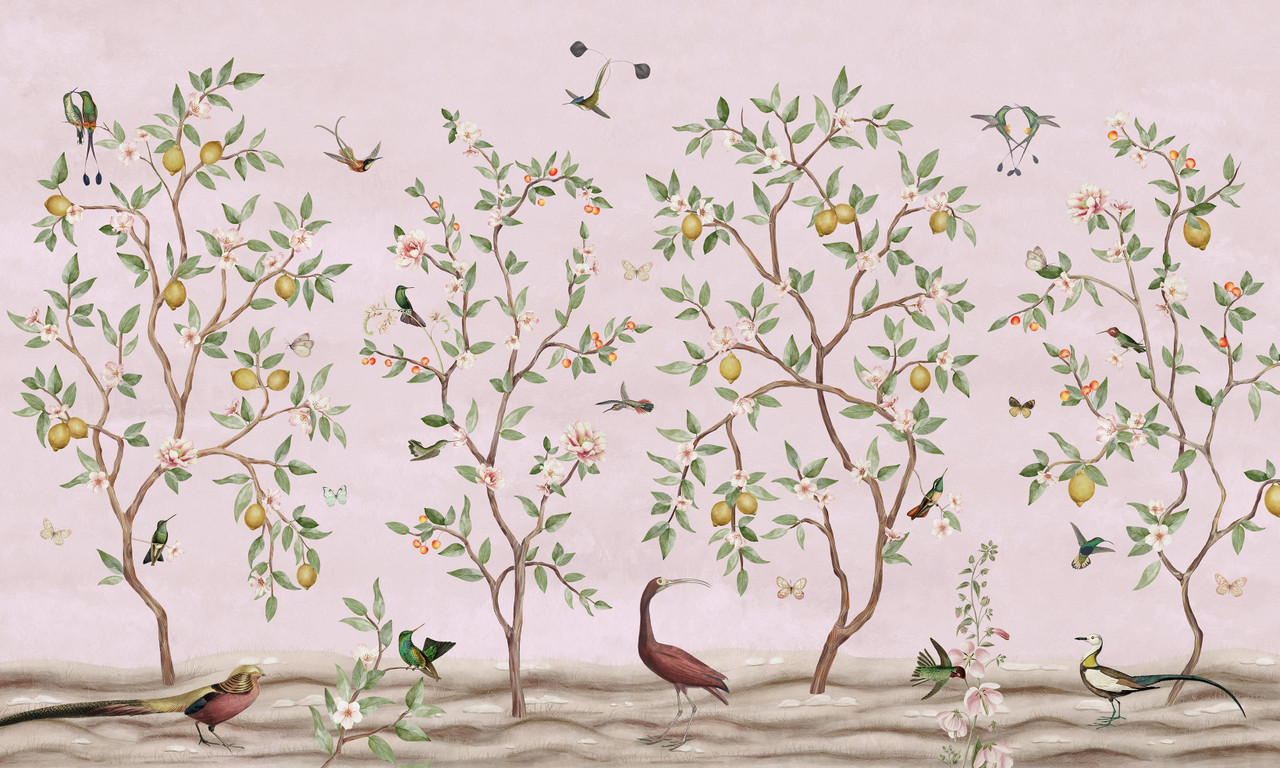 Stunning Pink Chinoiserie Lemon Tree Wallpaper Mural | Made in Australia
