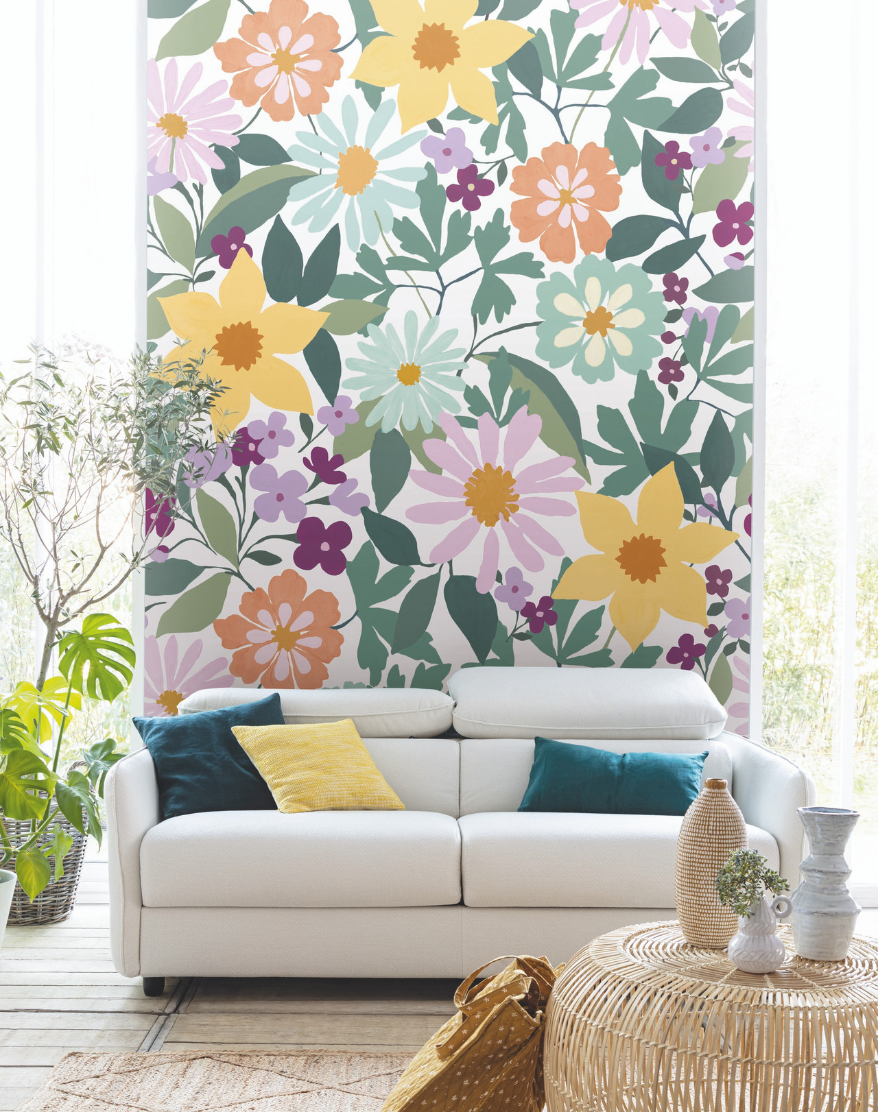 Cascading Small Floral Multicolour Wallpaper Mural | Caselio Emily