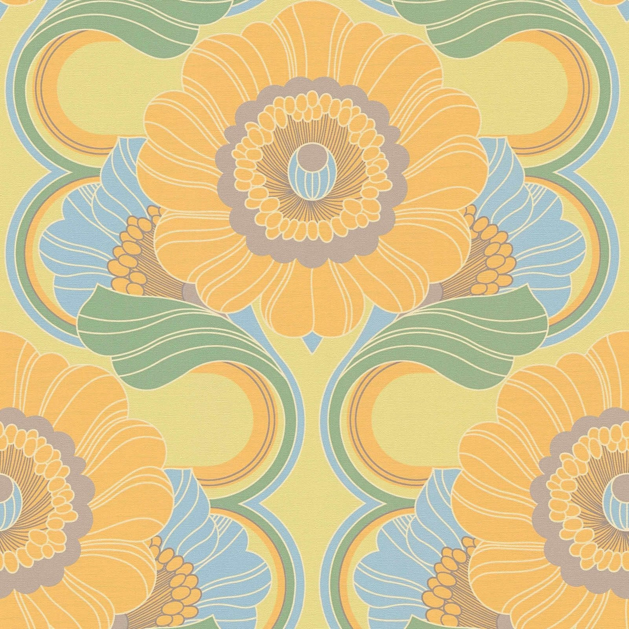 Retro Abstract Floral Yellow Wallpaper | AS Creation Retro Chic