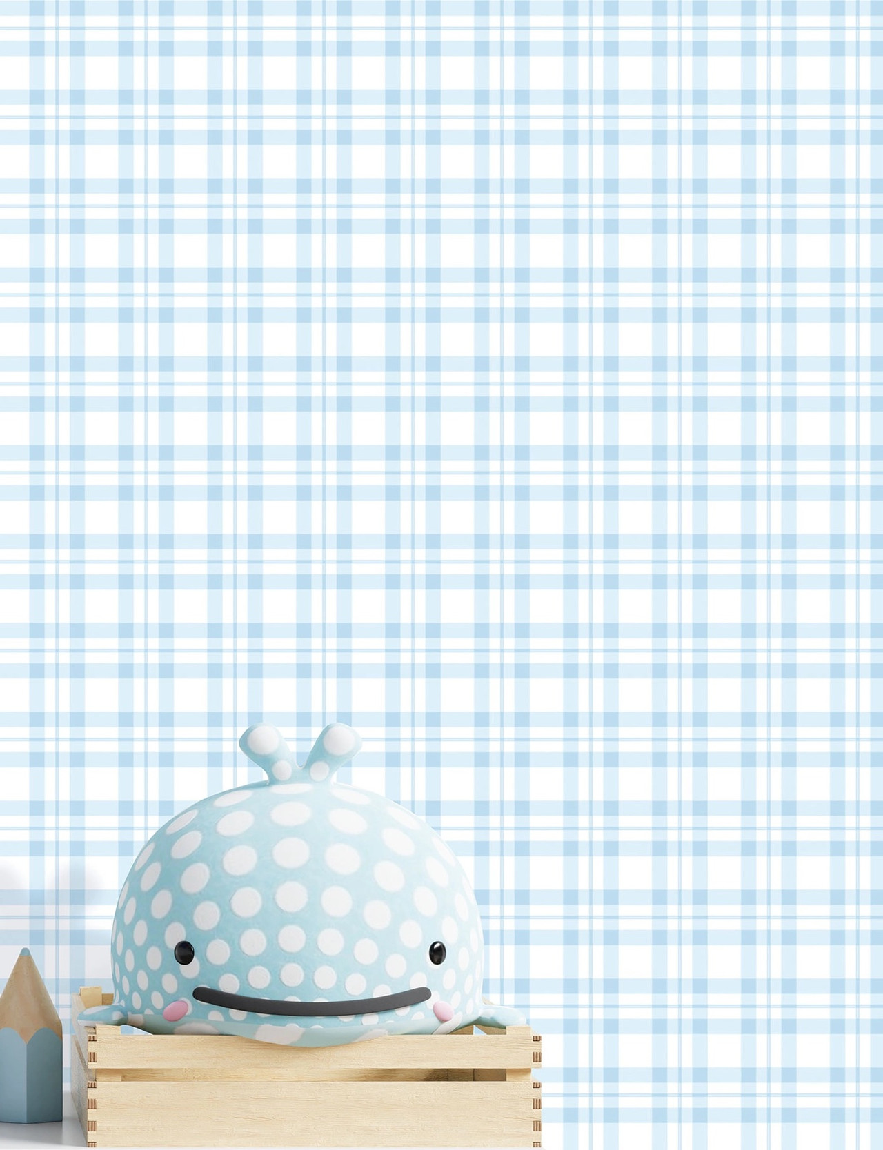 Childrens Plaid Checked White Blue Wallpaper | Living Walls Gingham