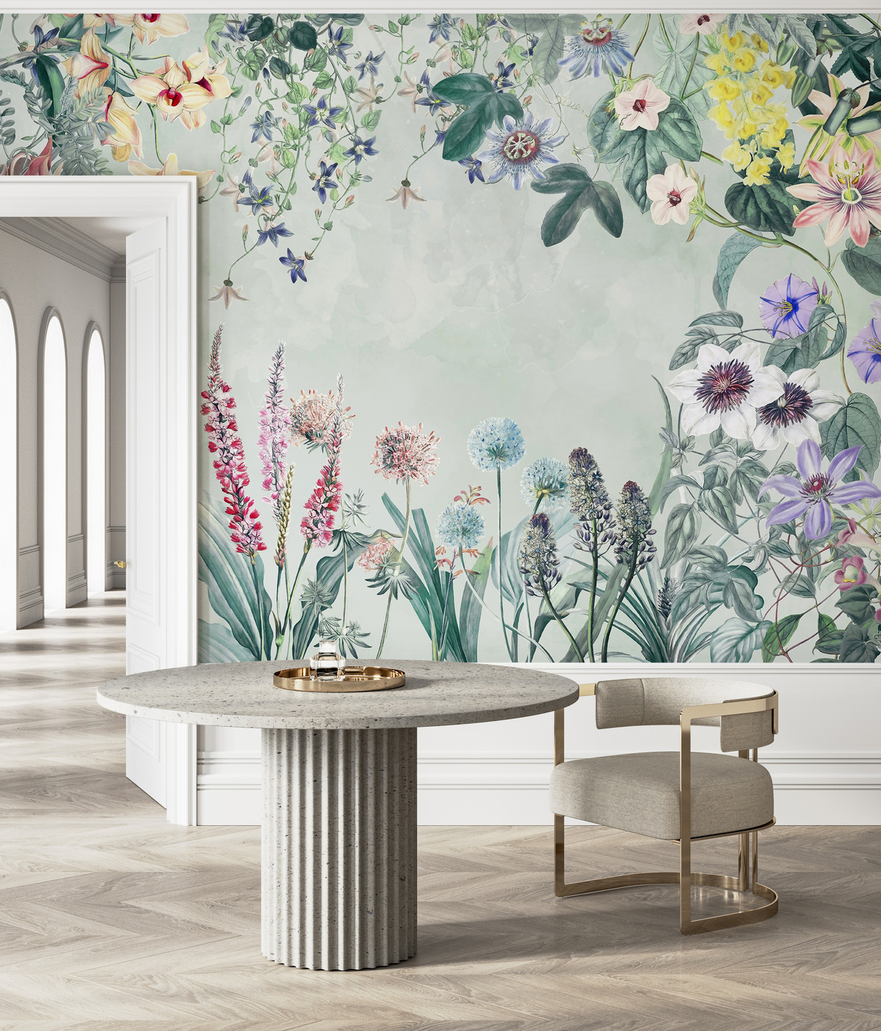 Soft Green Hanging Florals Wallpaper Mural | Imary By Maryna