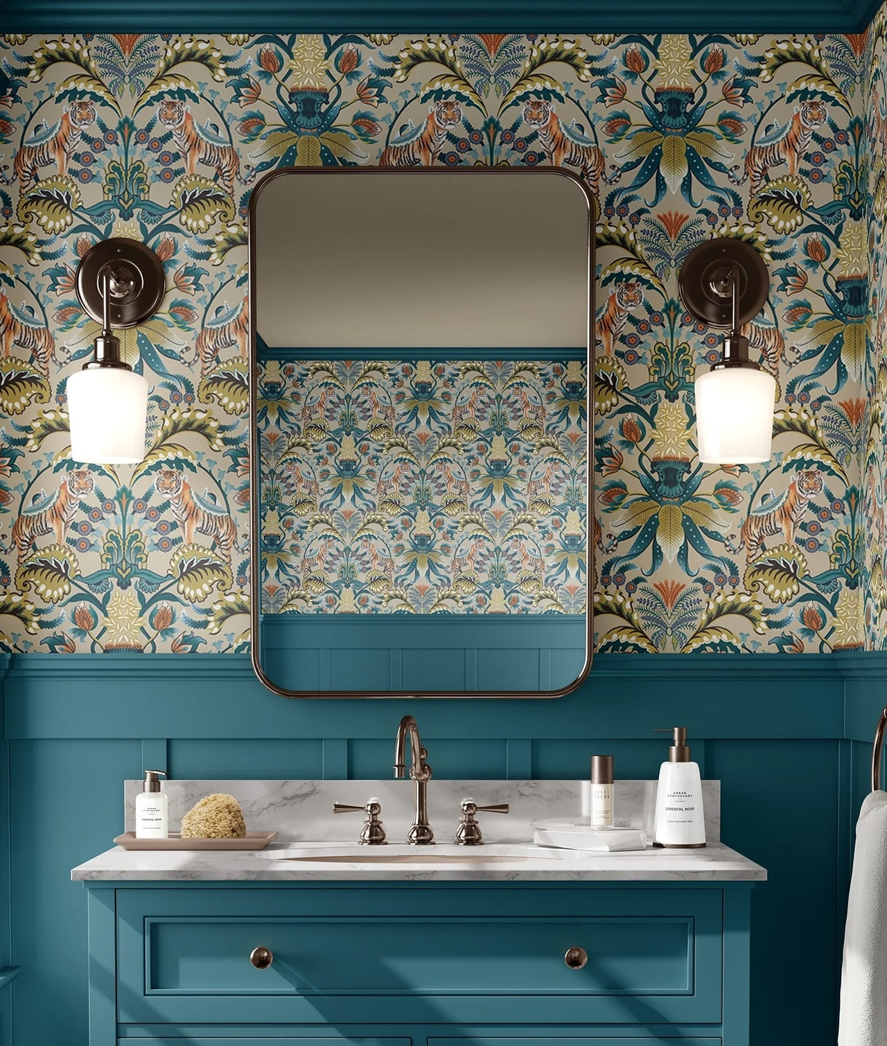 Damask Effect Tiger Motifs Amongst Leaves And Foliage Cream Multi ...
