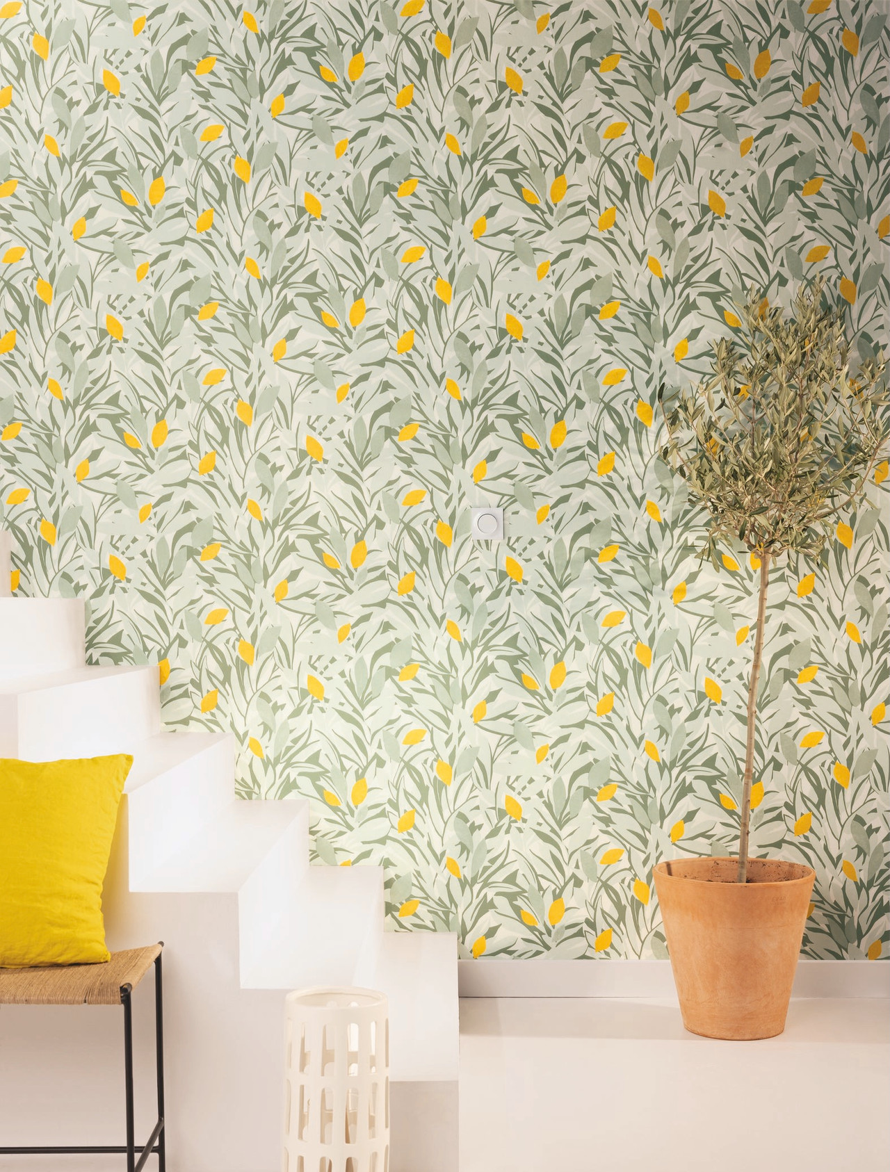 Lemon Tree Leaves And Foliage Khaki Green Vinyl Wallpaper | Caselio Cassis