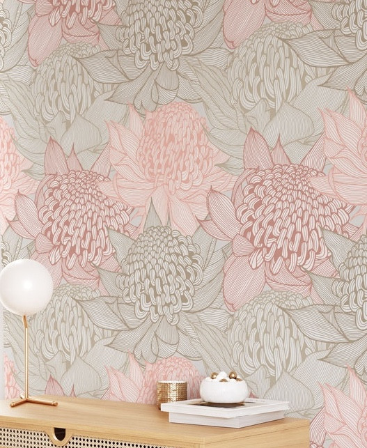 Australian Waratah Flowerhead Coral Pink Grey Wallpaper | Patricia ...