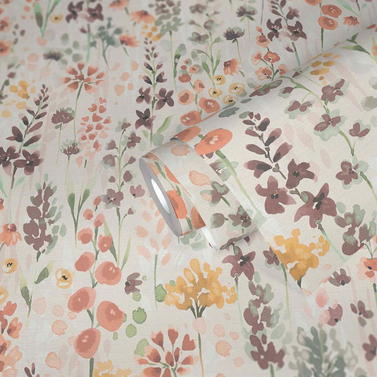 Field Of Floral Blooms Burnt Orange Wallpaper | AS Creation Watercolour ...