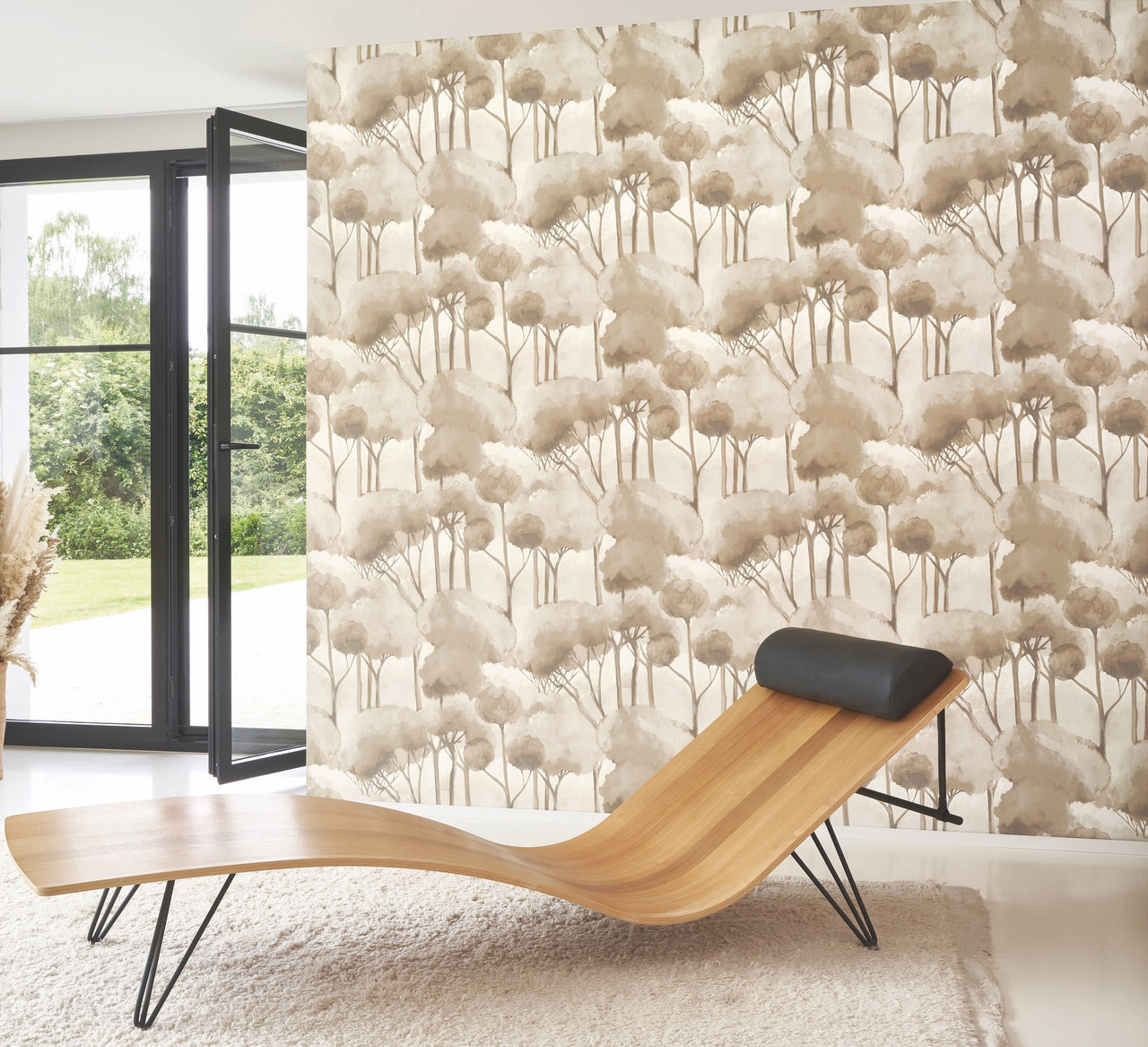 Watercolour Silhouette Pine Trees Clay Green Textured Vinyl Wallpaper ...