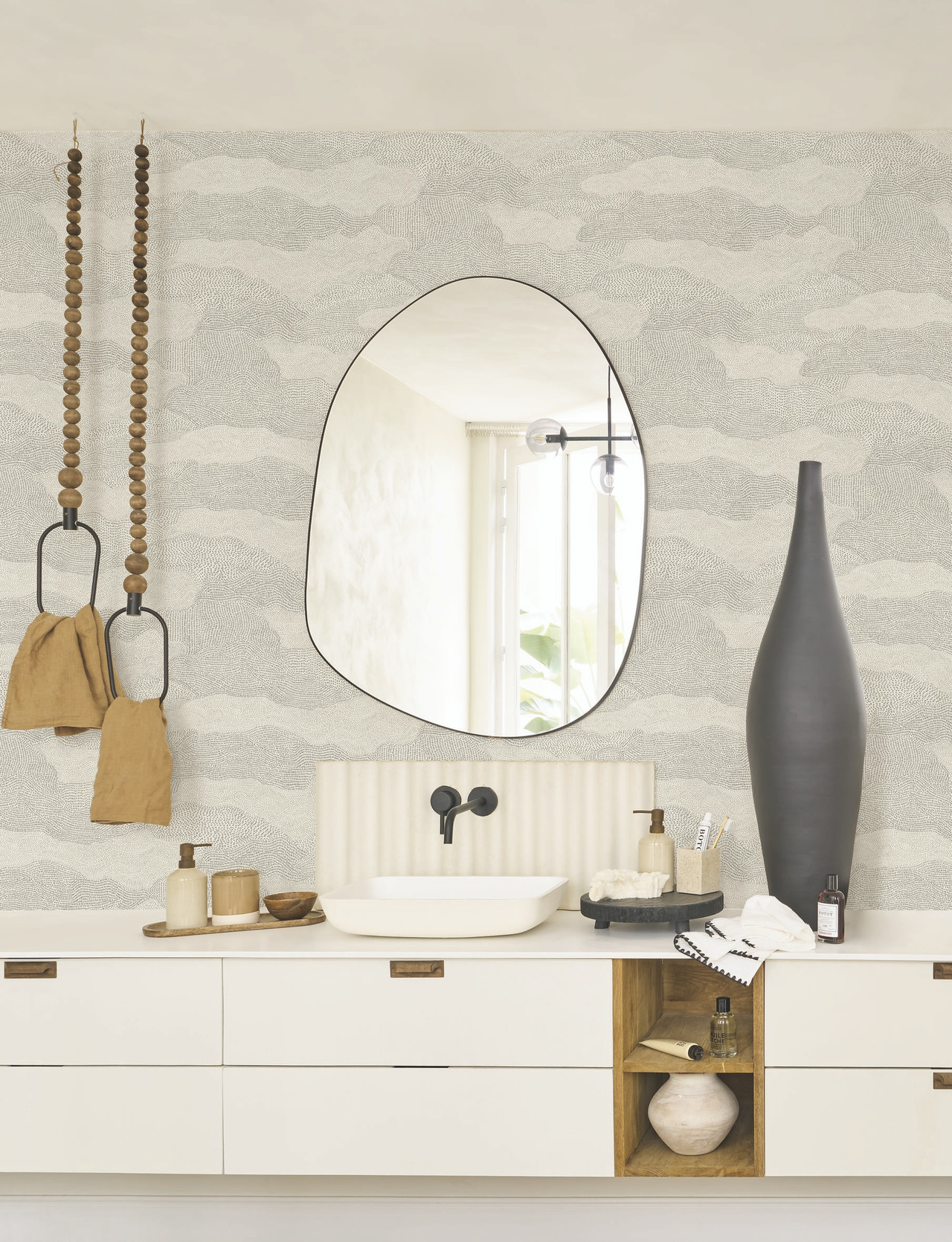 Geometric Abstract Clouds Grey Beige Vinyl Wallpaper | Casadeco Nubio