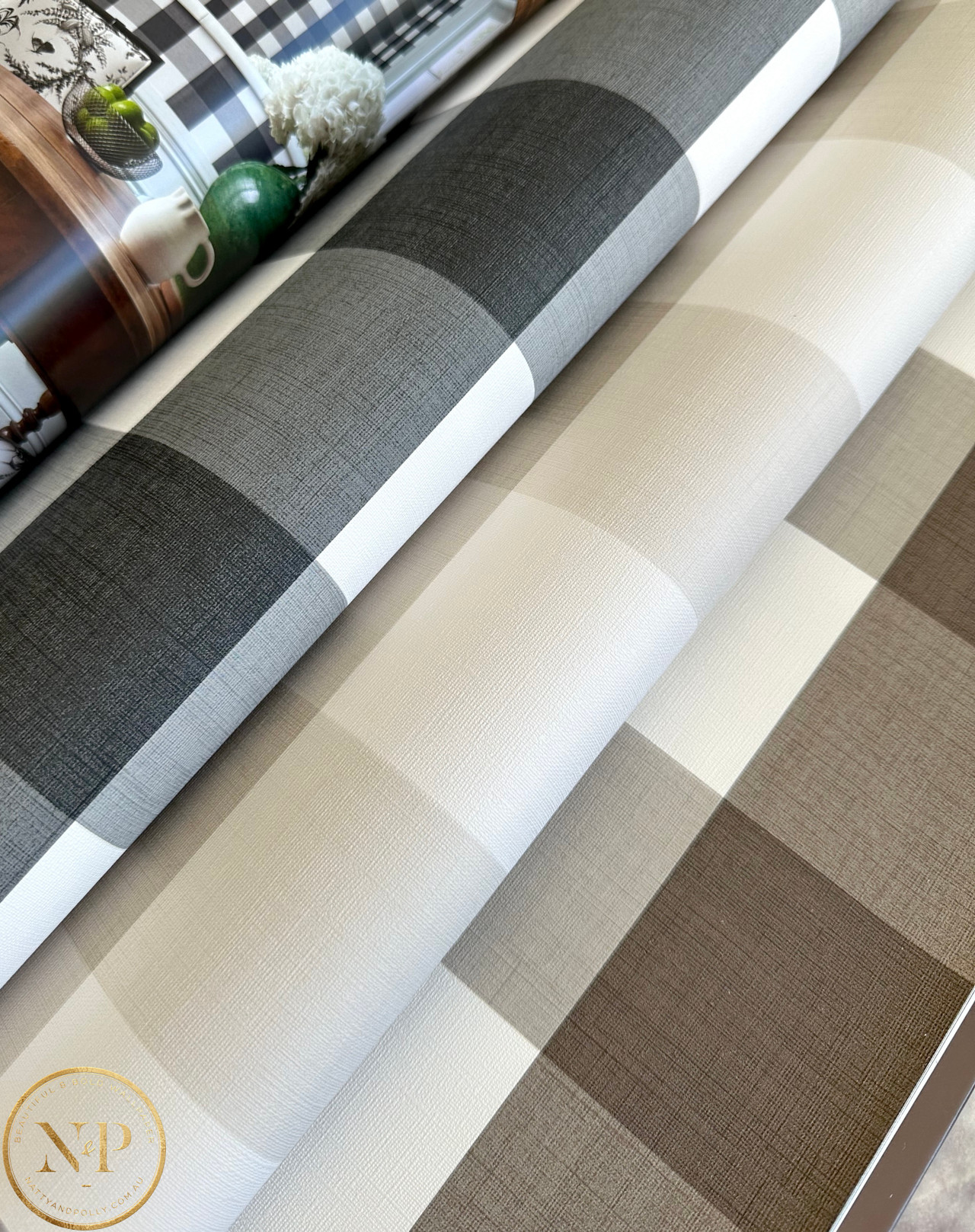 Large Scale Traditional Checkered Neutral Beige Vinyl Wallpaper ...
