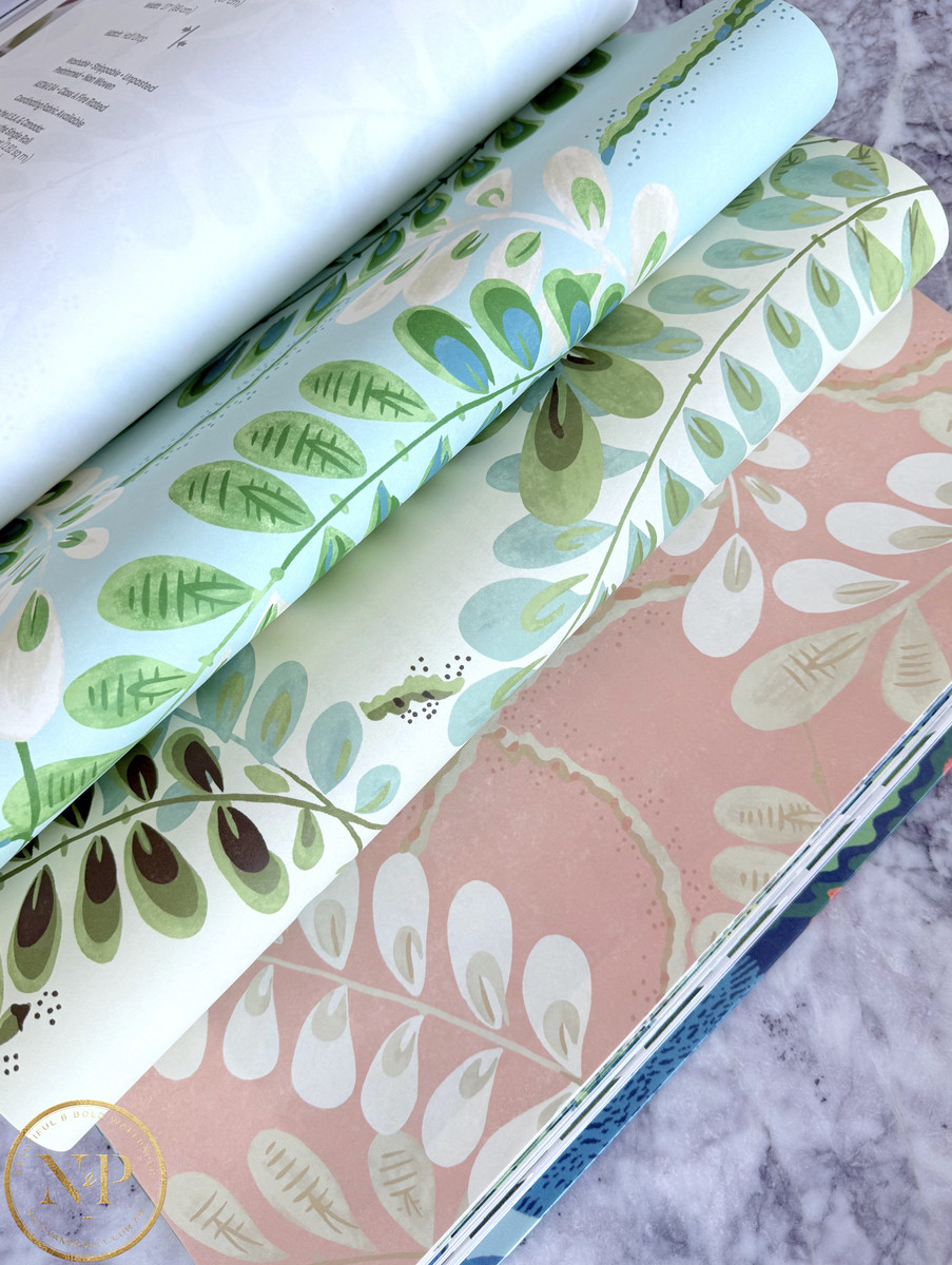 Timeless Wisteria Leaves Turquoise Blue Wallpaper | Thibaut Augusta