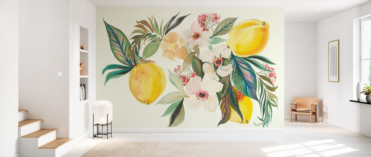 Citrus Fruits and Florals Watercolour Wall Mural