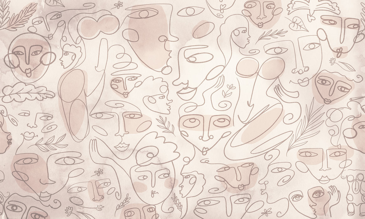 Beige Line Face Drawing Wallpaper Wall Mural | Photowall Sweden Line ...