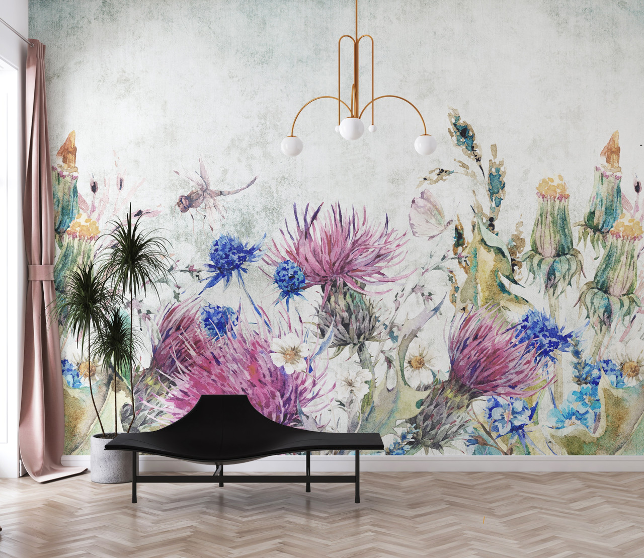 Colourful Large Scale Bugs and Flowers Wallpaper Rustic Wall Mural