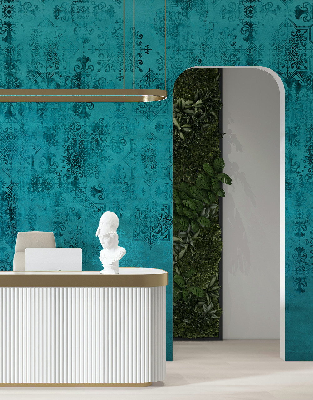 Morocco Haze Teal Striking Wall Mural, Vinyl or Non Woven