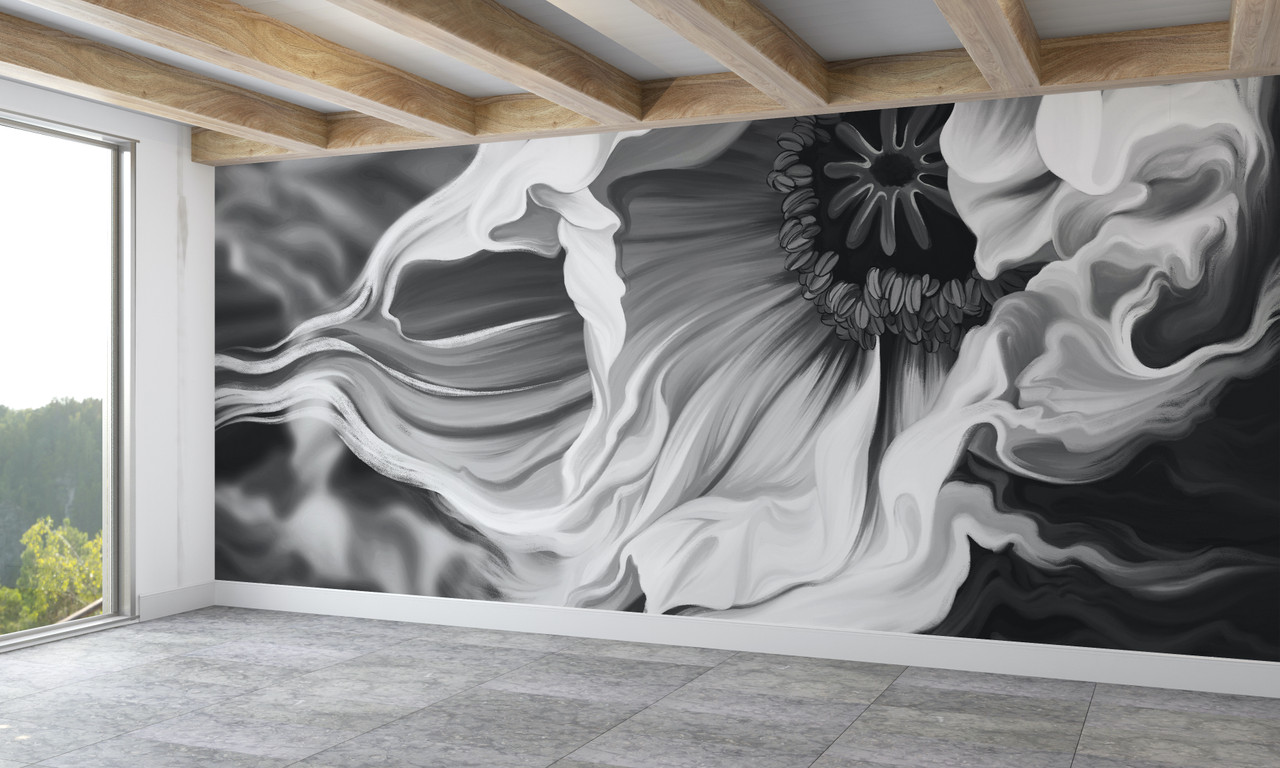 Large Scale Black Floral Painting Watercolour Wallpaper Mural | Non ...