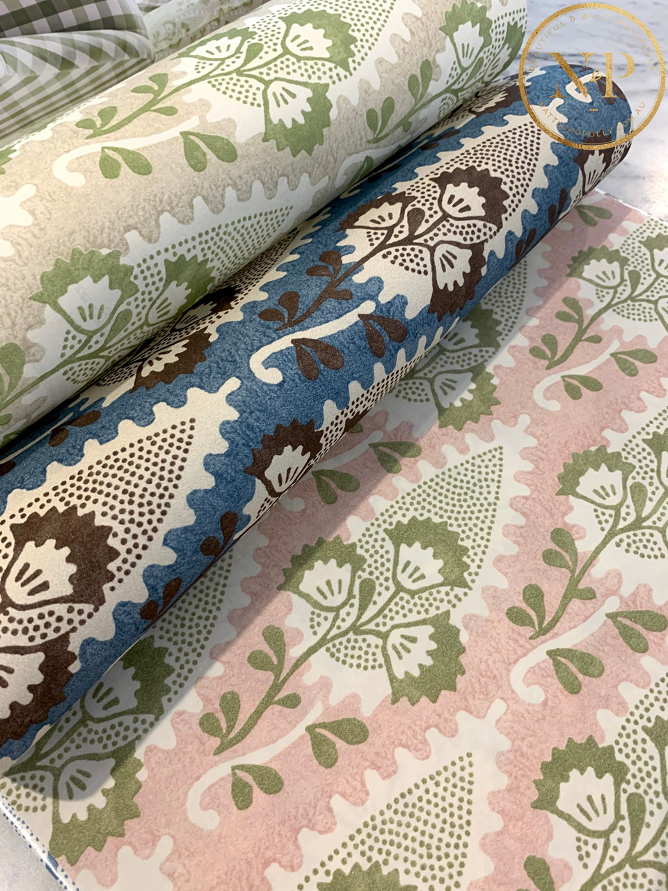 Vintage Floral Diamond Brown Slate Blue Non Woven Wallpaper | Anna ...