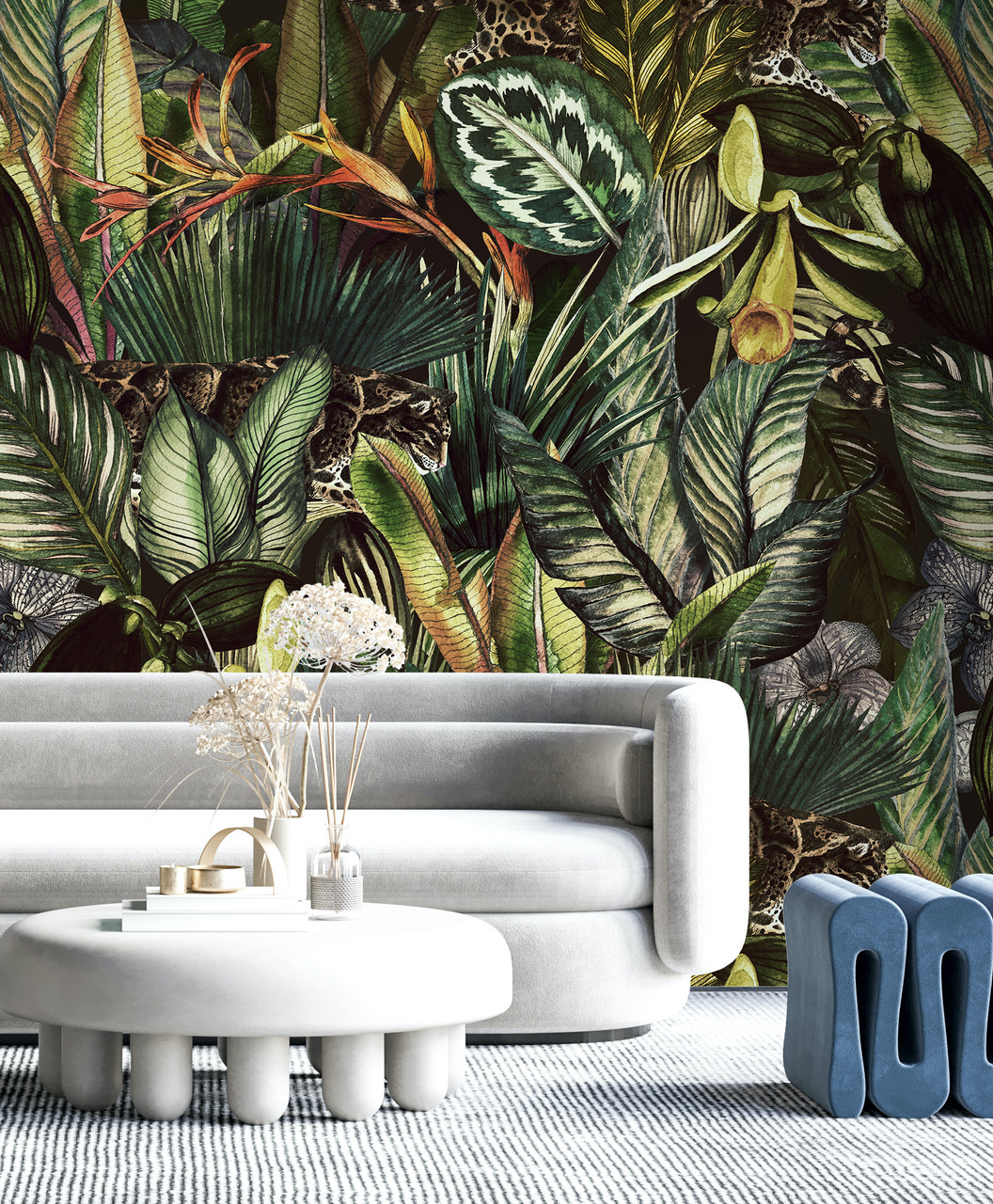 Borneo Clouded Leopard Tropical Leaves Wallpaper Mural