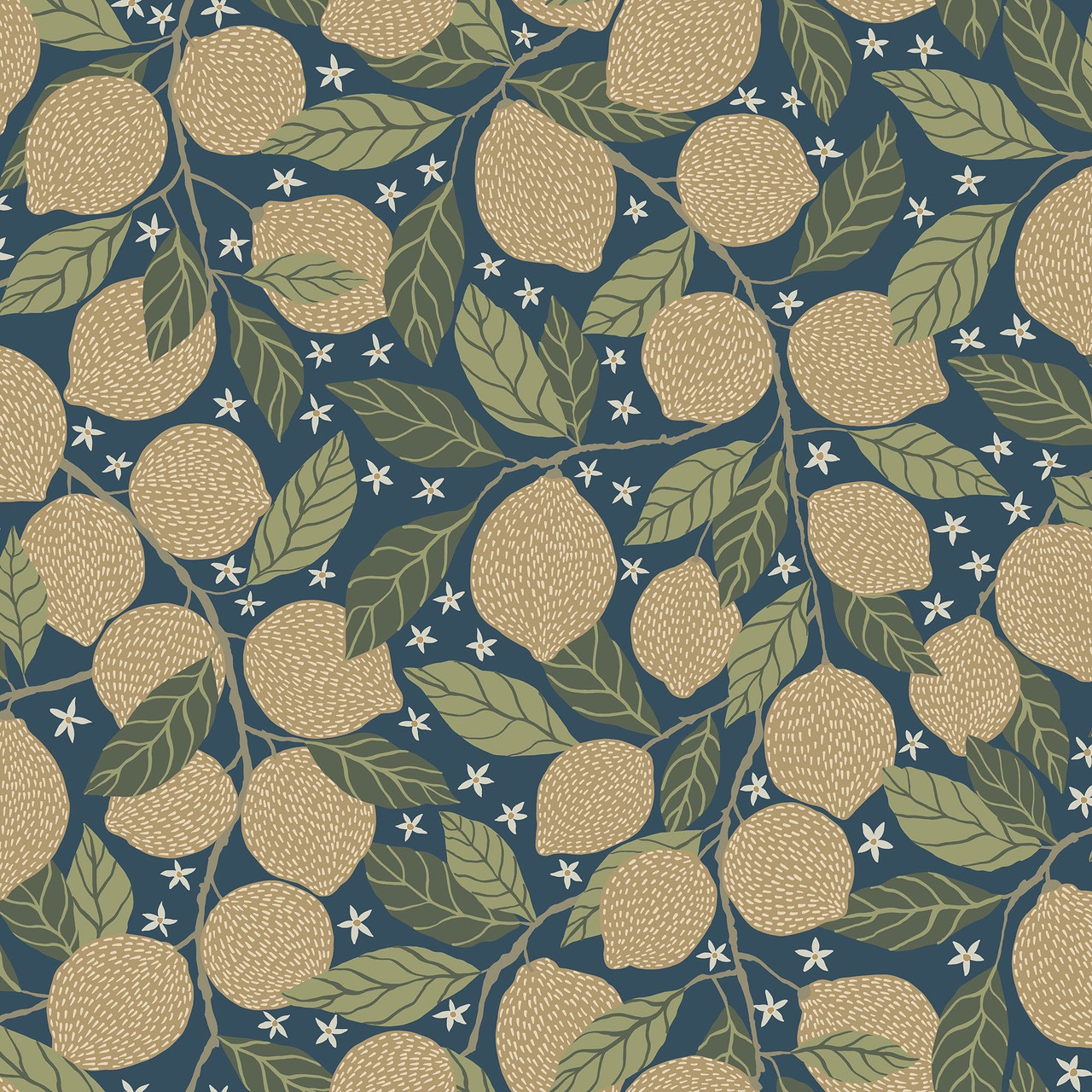 Botanical Lemon Fruit Dark Blue Wallpaper | Galerie Lemona