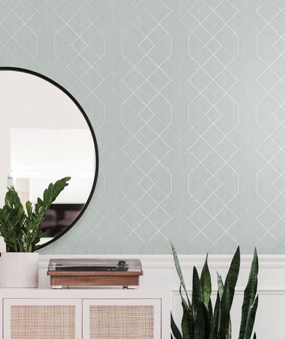 Linear Geometric Trellis Metallic Effect Blue Non Woven Wallpaper | A ...