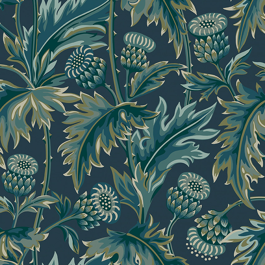 Borastapeter Treasured Thistle Large Scale Leaves Blue Green Wallpaper 2273