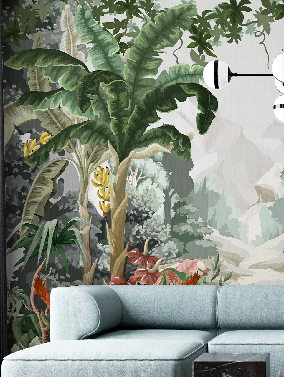Muted Tones Tree Landscape Paint Effect Wallpaper Mural | Banana Palm
