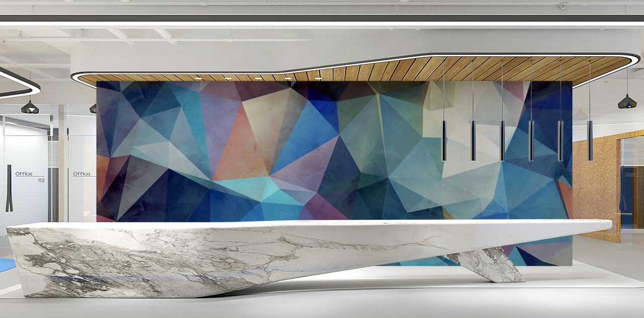 Blue Multicolour Faceted Abstract Geometric Bold Wallpaper Mural