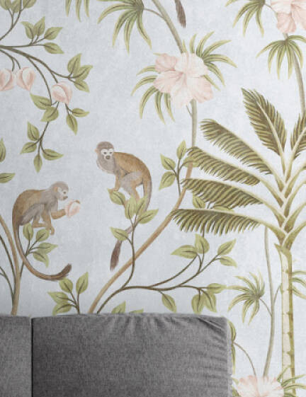 Gibbons Trees Green Grey Wallpaper Wall Mural | Living Walls