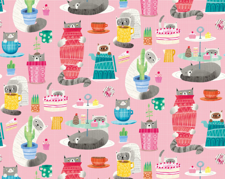 Childrens Cheeky Cats Bubblegum Pink Wallpaper | Ohpopsi Kitten Kaboodle