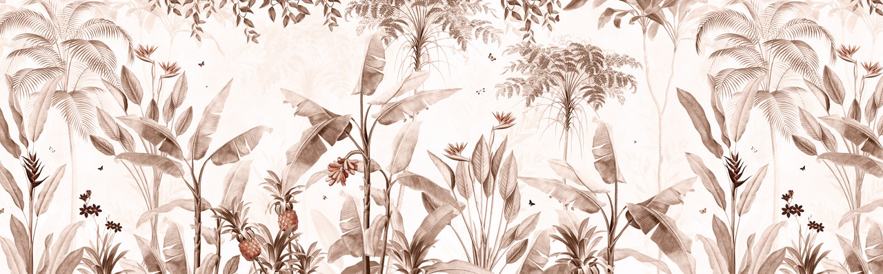 Tropical Jungle Designer Wallpaper Mural Sepia Brown | Vinyl or Non Woven