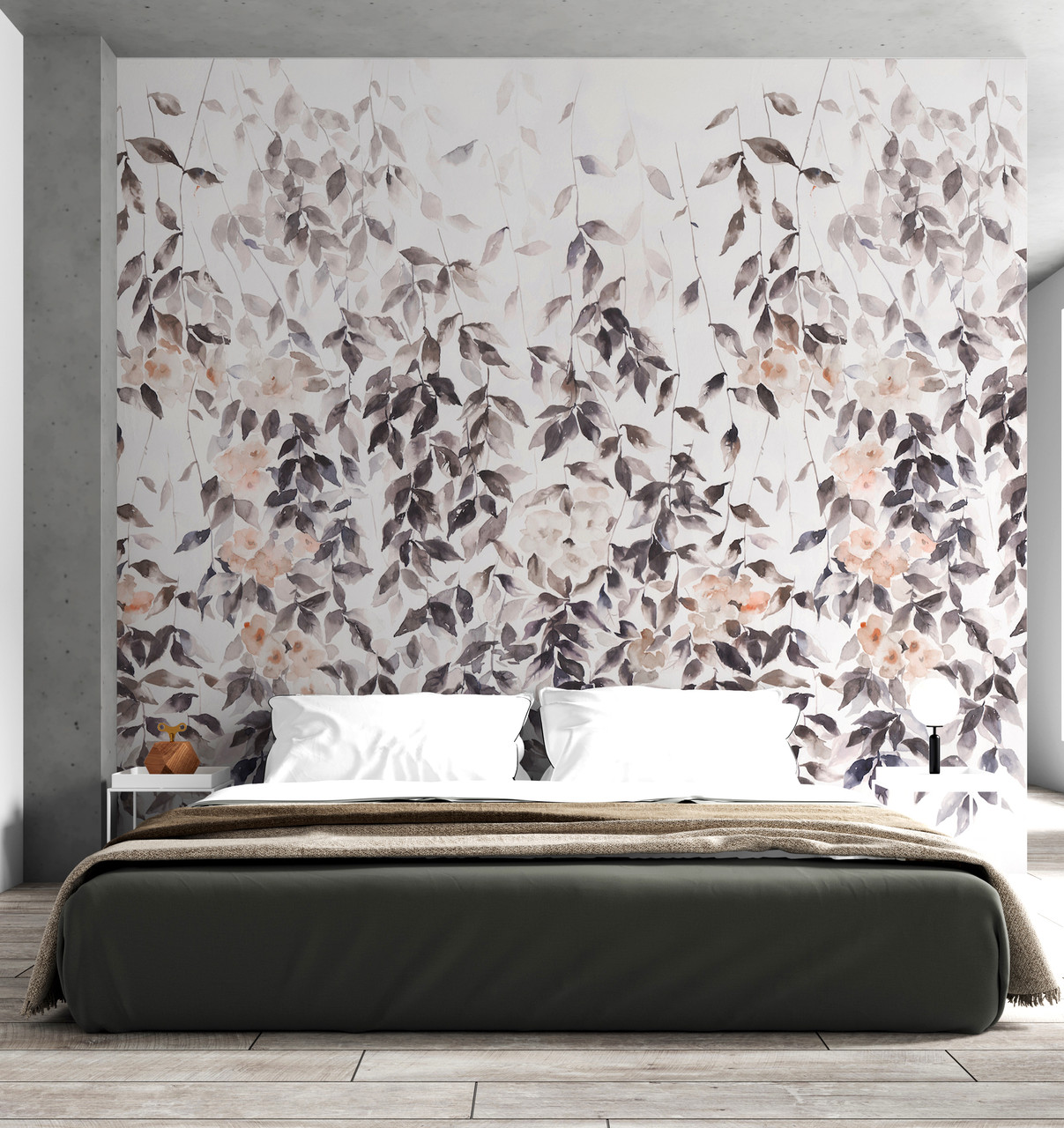 Beautiful Peach Coloured Flowers and Trailing Leaves Wallpaper Mural