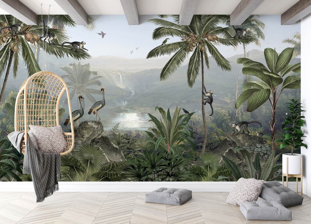 Monkey Palms Tropical Jungle Wallpaper Wall Mural | Made in Australia