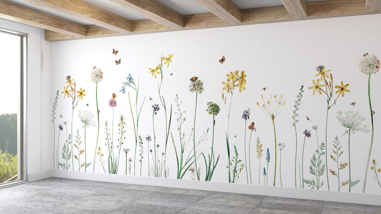 Butterfly Floral Garden Wallpaper Wall Mural White Multicolour | Made ...